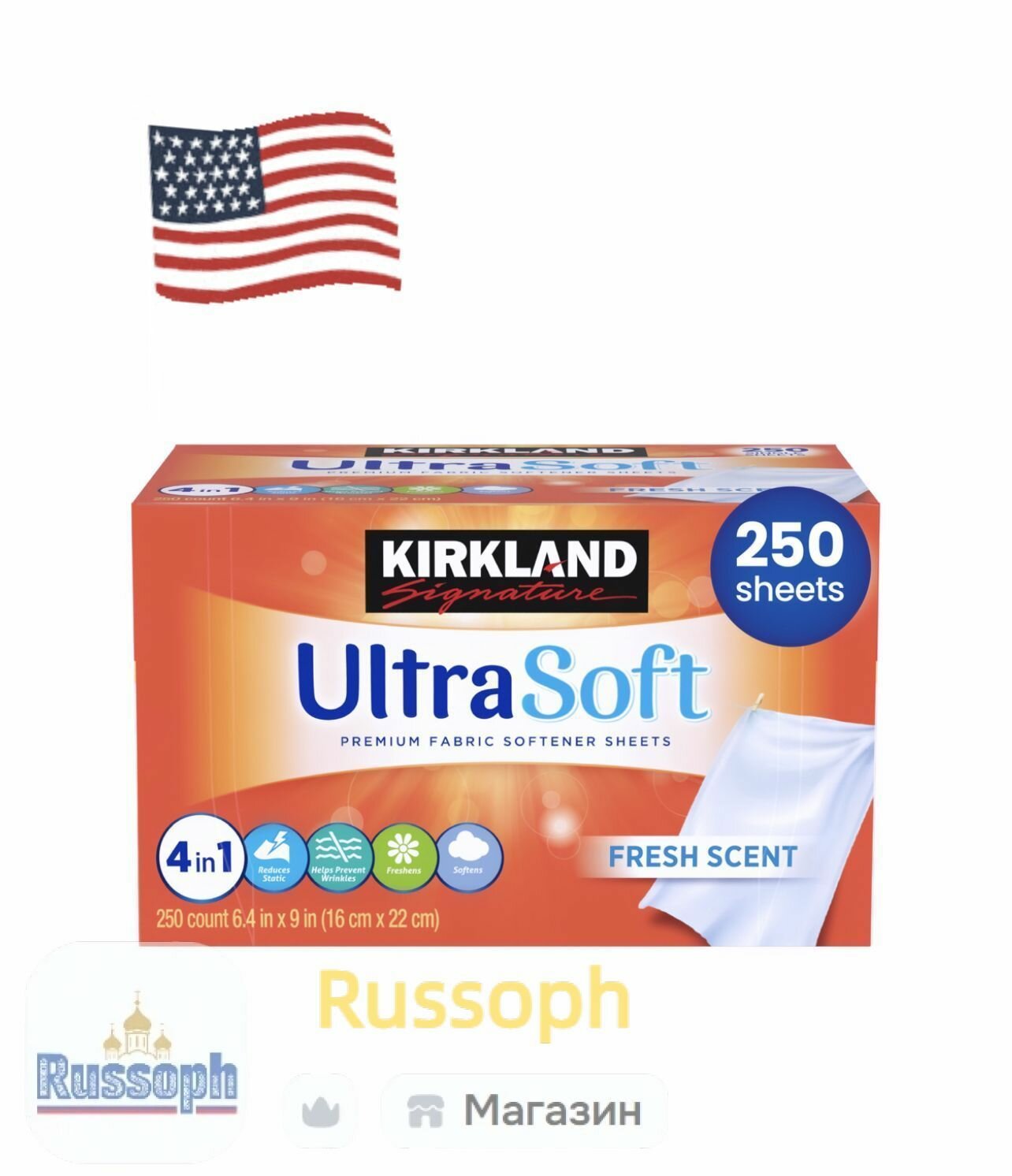 Kirkland Signature , Листы салфетки для сушки белья для сушильных машин , кондиционер для смягчения ткани , аромат свежести