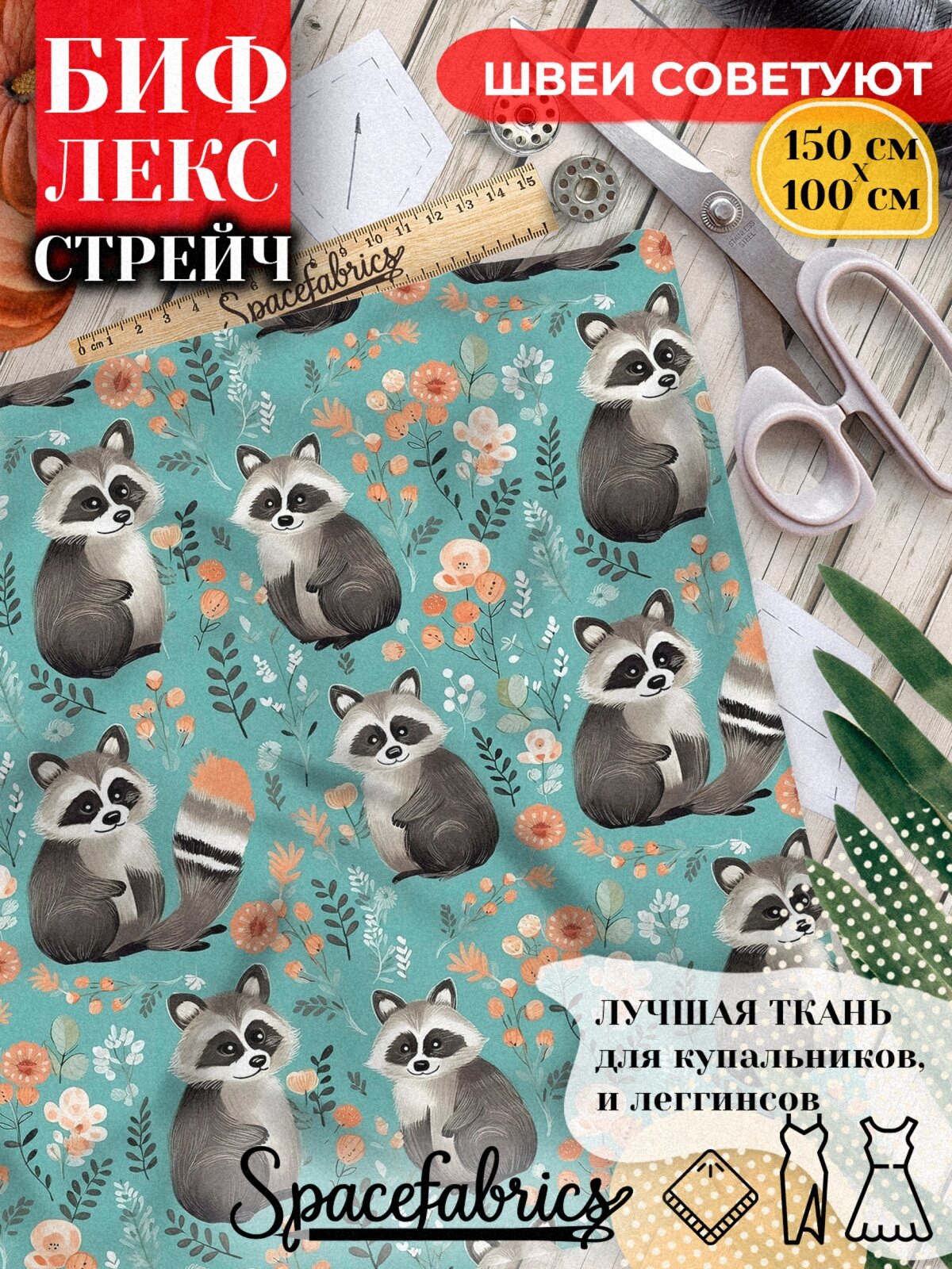 Бифлекс ткань для шитья и рукоделия, 240 г/м2, отрез 150х100 см, трикотажная стрейч ткань с принтом