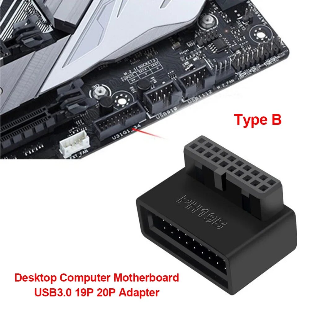 Geris Power USB 3.0 Адаптер-коннектор 90 градусов 19/20 контактов — фото 1