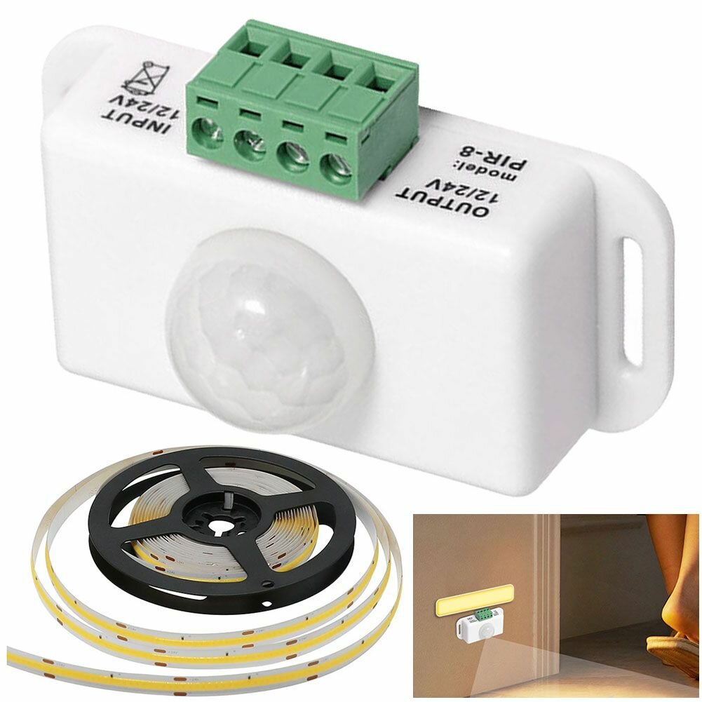 Датчик движения PIR для светодиодных лент, 12 24 В постоянного тока, 6 А, регулируемая задержка отключения до 10 минут