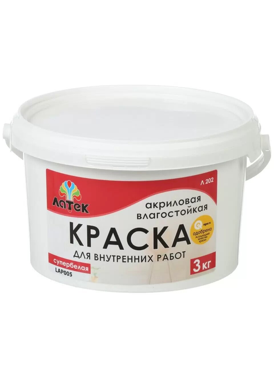 Краска акриловая Оптимист Латек Л202, водно-дисперсионная, влагостойкая, 3 кг