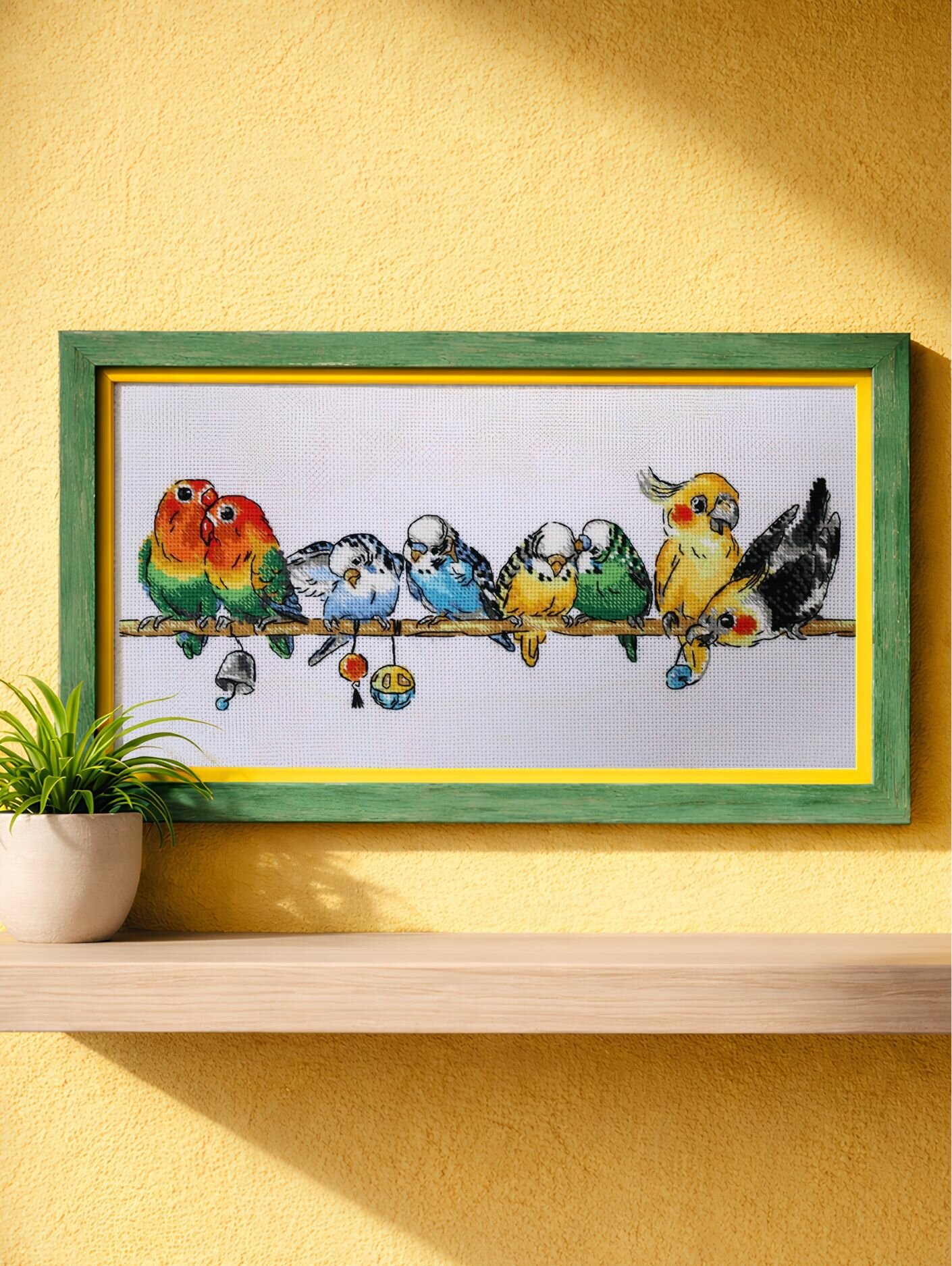 Набор для вышивания крестом Риолис, вышивка крестиком "Попугайчики", 40*15см, 2317