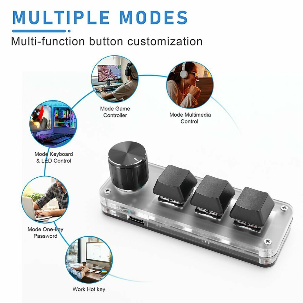 Механическая мини клавиатура с энкодером, 3 кнопки, USB, программируемая, красный переключатель, RGB, для компьютера, черная