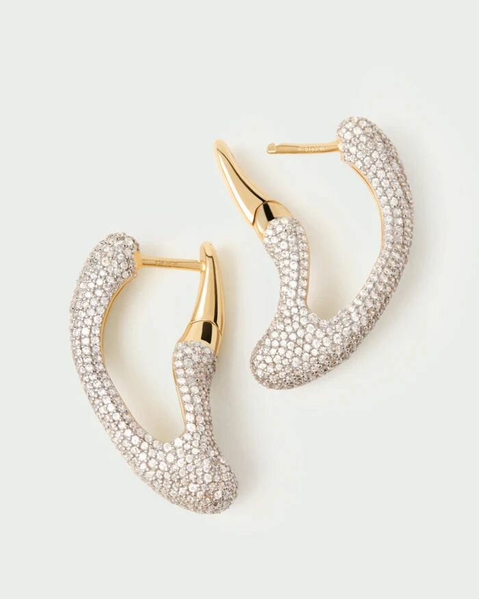 Серьги PDPAOLA, серебро, 925 проба, фианит, длина 3.1 см, , золотой — фото 1
