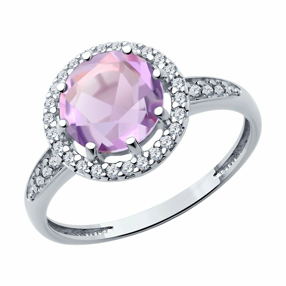 Кольцо, серебро, 925 проба, аметист, фианит