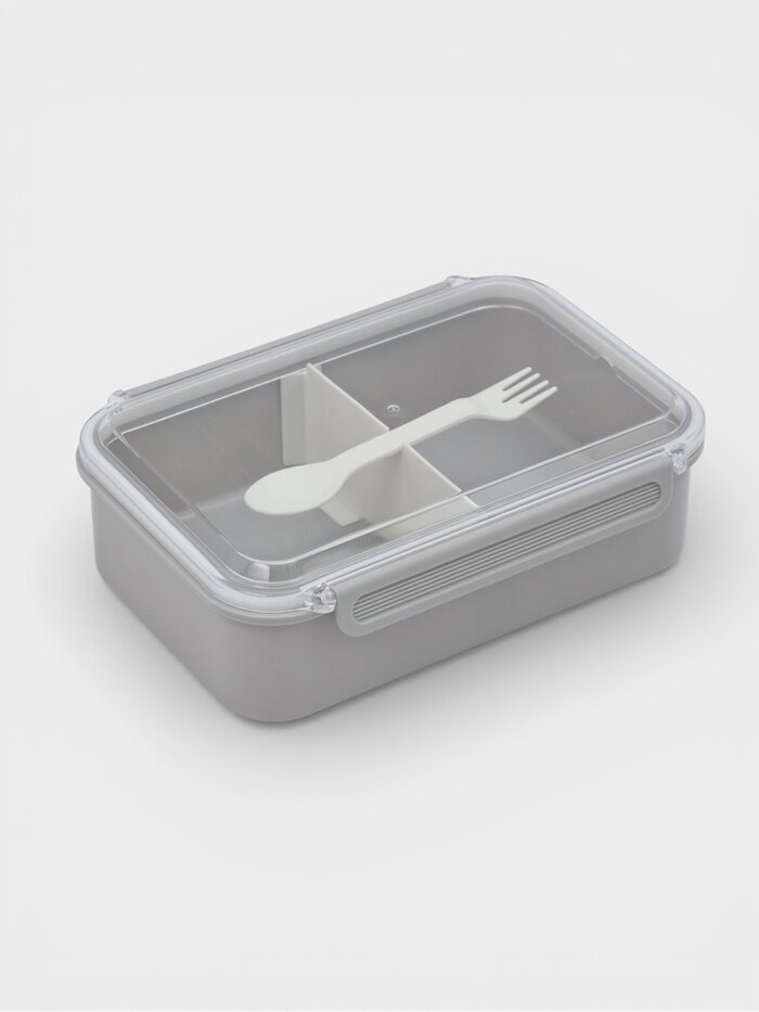 Ланч - бокс, контейнер для еды «Нордик», с приборами, 2 ячейки, 1.5 л, 22.5×17×8 см, пластик, серый