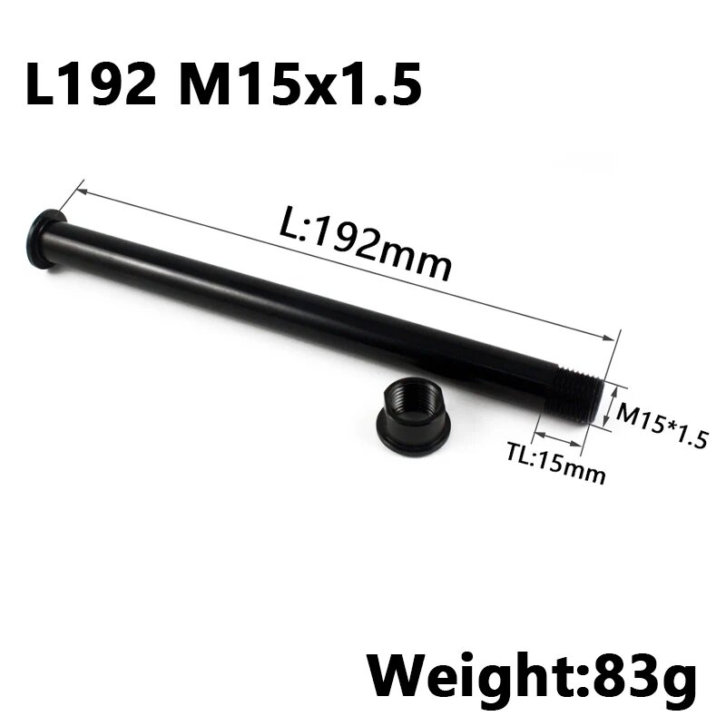 Велосипедная сквозная ось Heppe Fatbike черная алюминиевая M12 M15 L192 M15x1.5