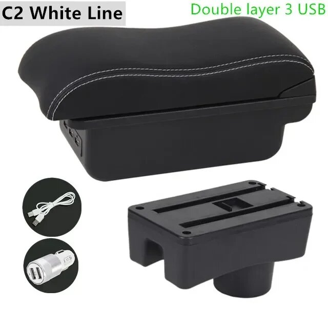 Подлокотник для Hyundai Accent Tagaz, автомобильный подлокотник, детали для модернизации автомобиля, ящик для хранения с USB светодиодом, аксессуар для ремонта автомобиля C2 White Line