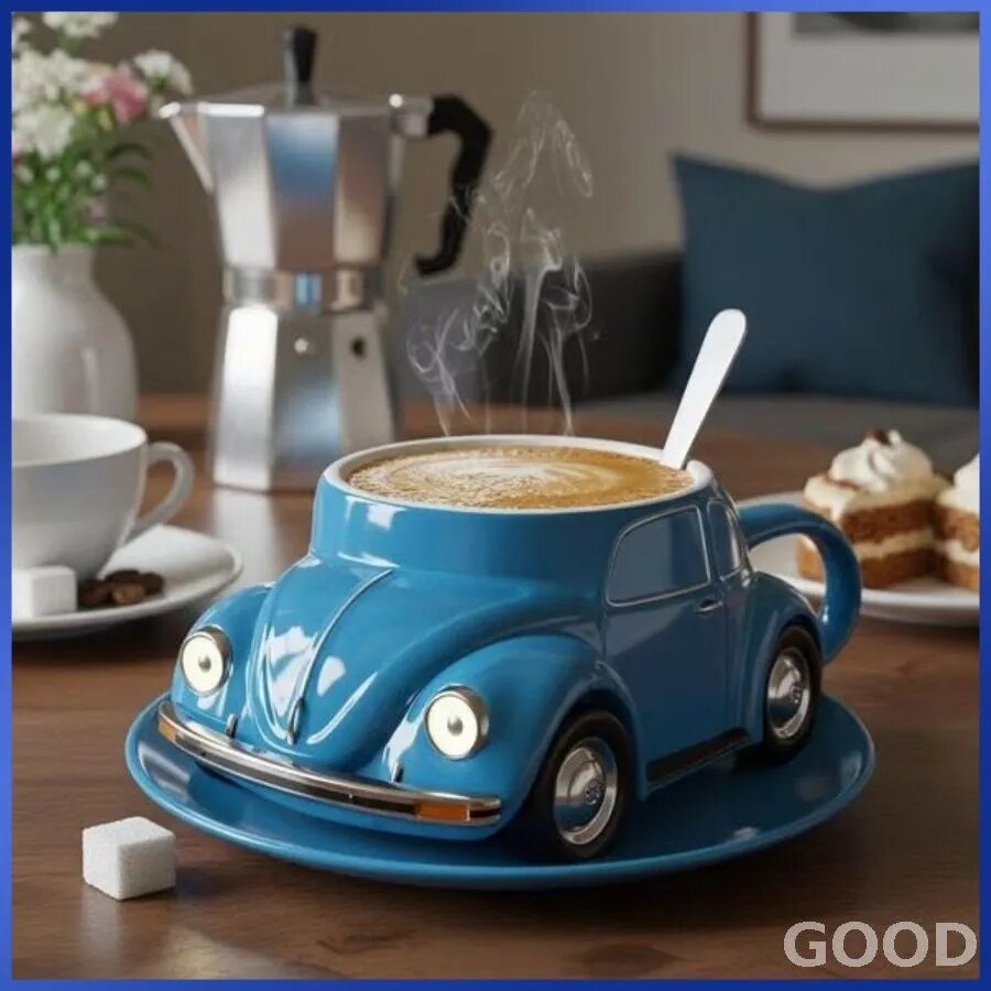 Кружка в виде желтого автомобиля Volkswagen Beetle, 1 шт - для кофе и чая — фото 1