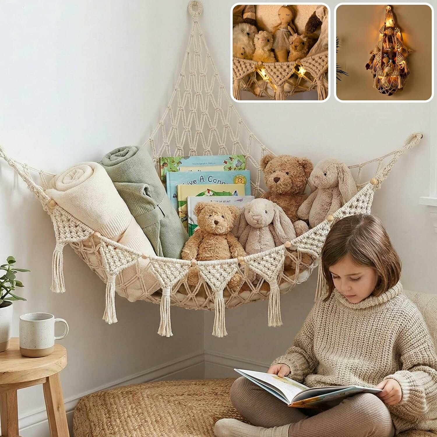 Плетеный гамак для игрушек с LED-подсветкой