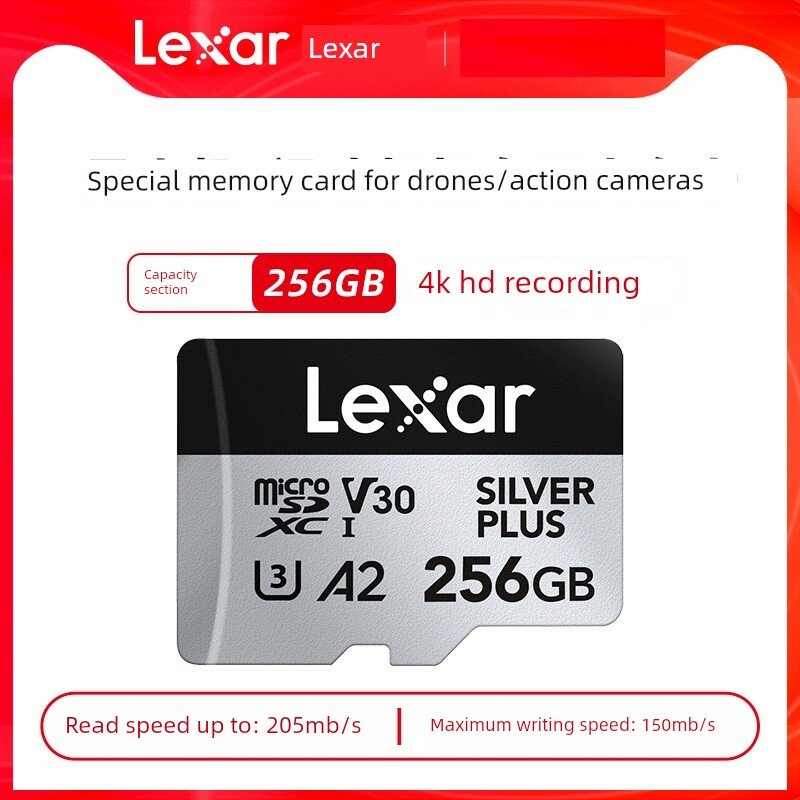 Lexar Высокоскоростная SD-карта 256 ГБ, скорость чтения 205 МБ/с для камер DJI Action 56 и Pocket 3