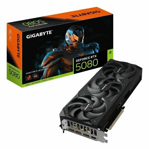 Видеокарта GIGABYTE RTX5080 WINDFORCE OC SFF 16GB GDDR7 256bit 3xDP HDMI 3FAN RTL