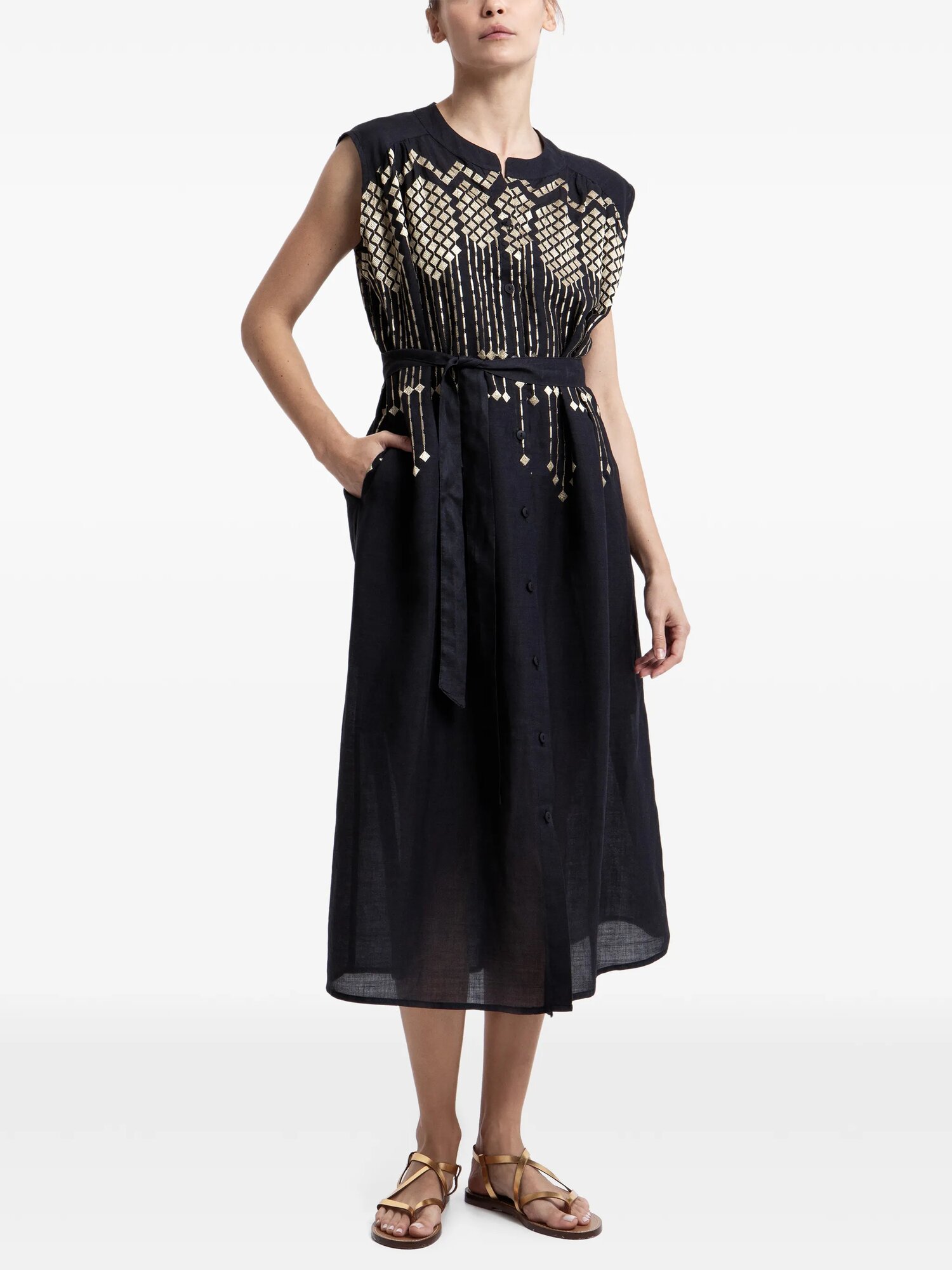 Платье Embroidered belted dress