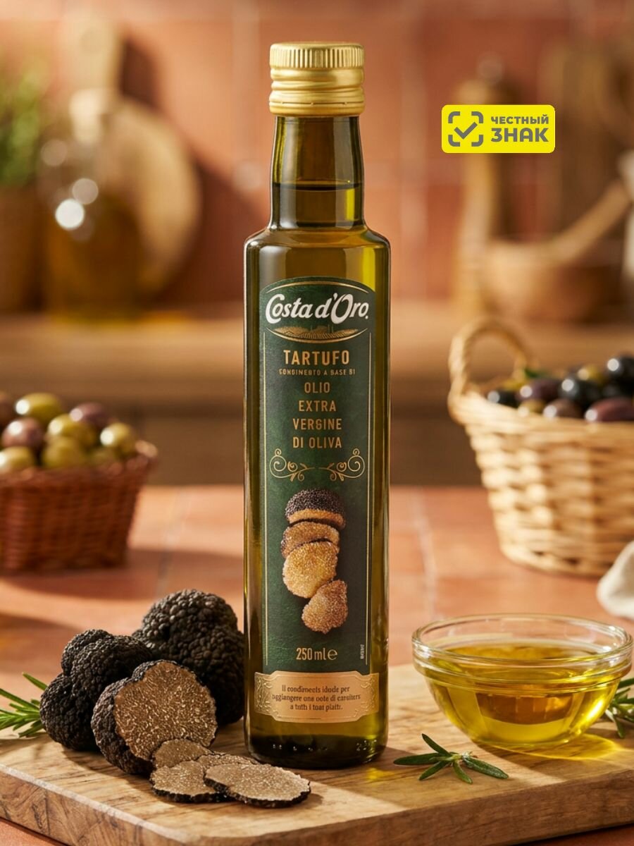 Масло оливковое COSTA D'ORO Extra Virgin нерафинированное со вкусом и ароматом трюфеля 250 мл стеклянная бутылка