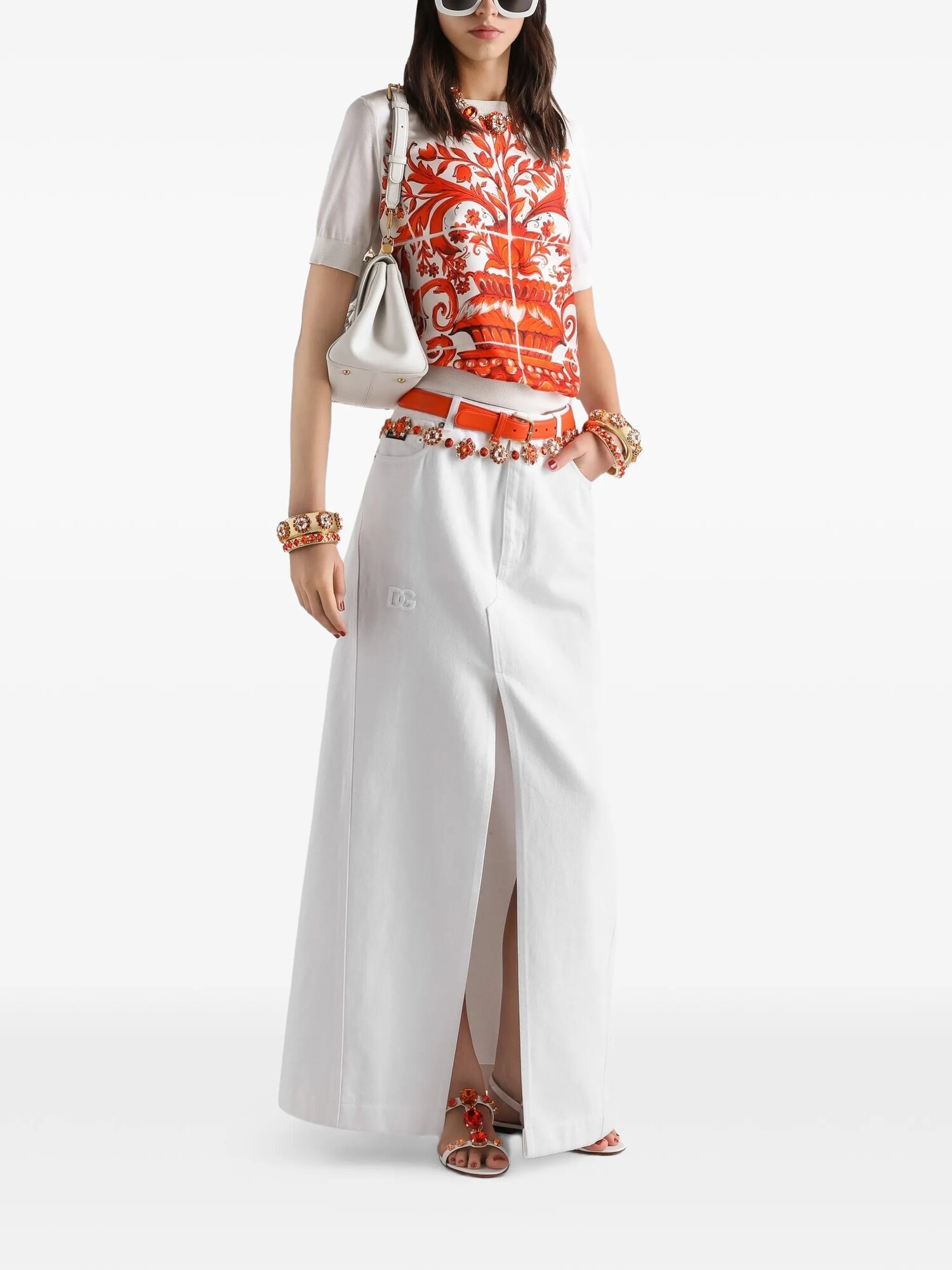 Юбка DOLCE & GABBANA Long denim skirt, размер 52, white — фото 1