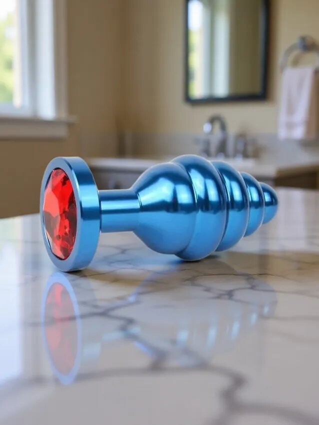 Втулка анальная BLUE PLUG MEDIUM (синяя), L 80 мм D 34 мм, вес 90г, цвет кристалла красный