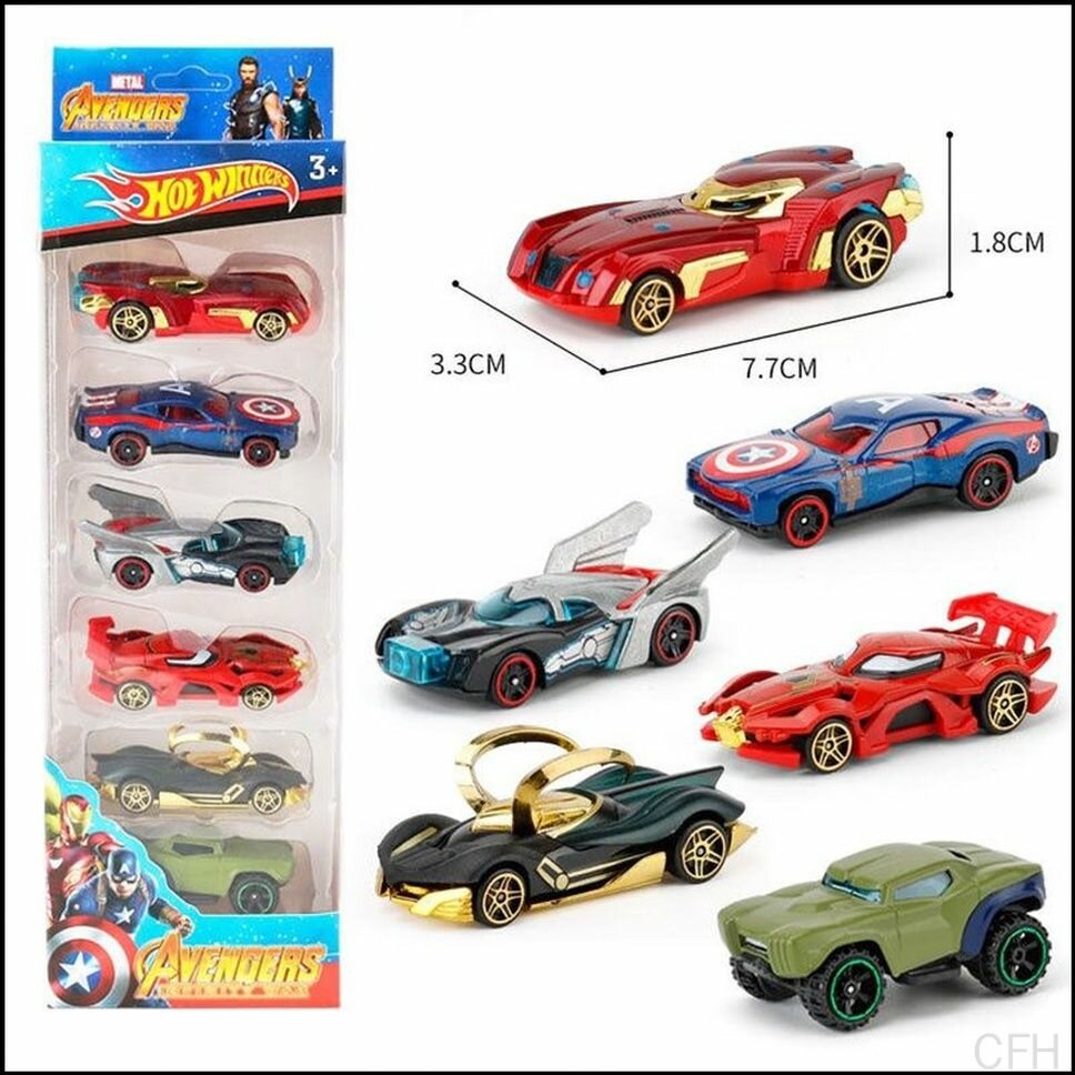 Набор из 6 игрушечных машинок Batman Batmobile, Avengers, Justice League, инерционный механизм, ABS пластик, для детей