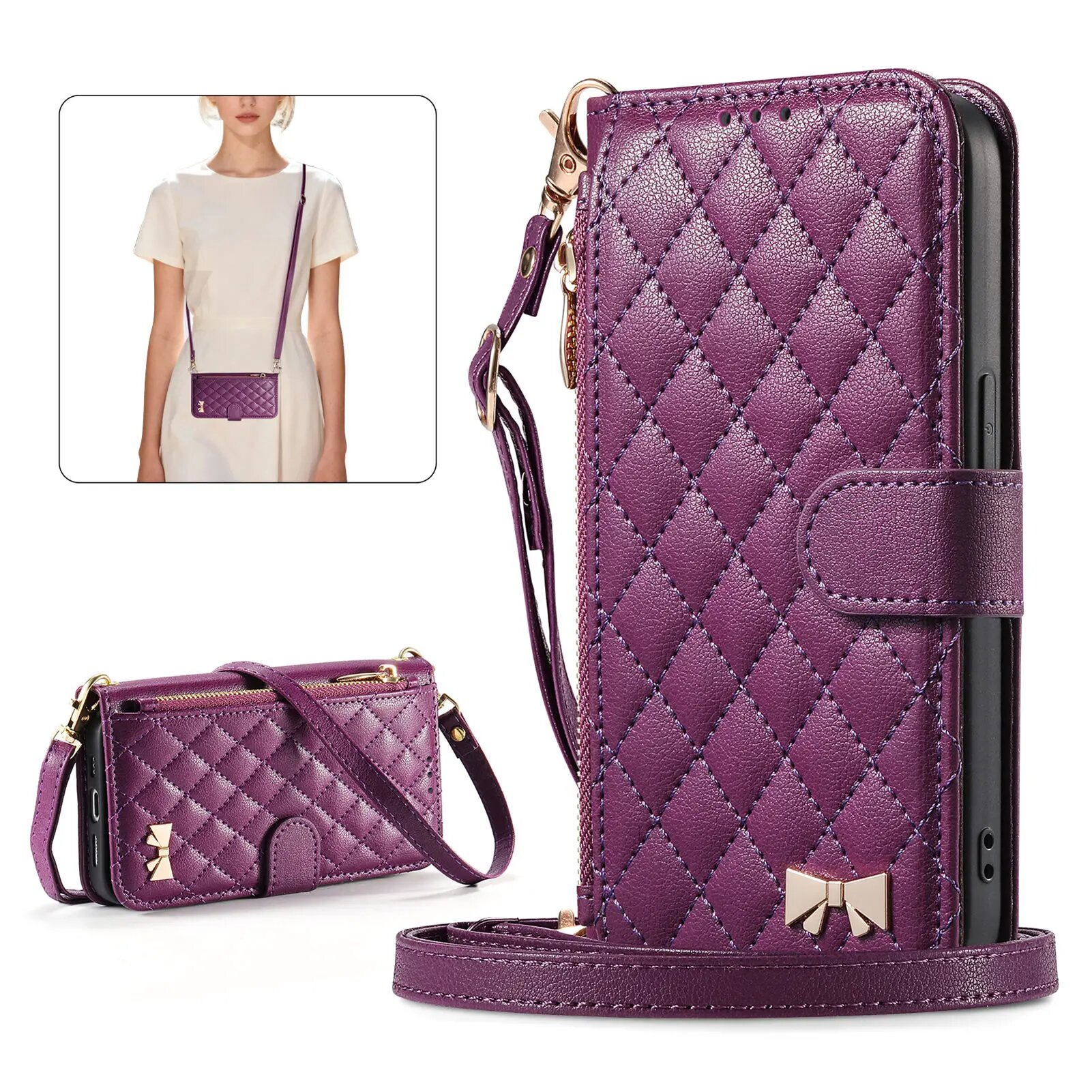 Чехол-кошелек Из Искусственной Кожи Для Xiaomi MI 14 xiaomi 15 ultra, Фиолетовый, Purple Long Strap
