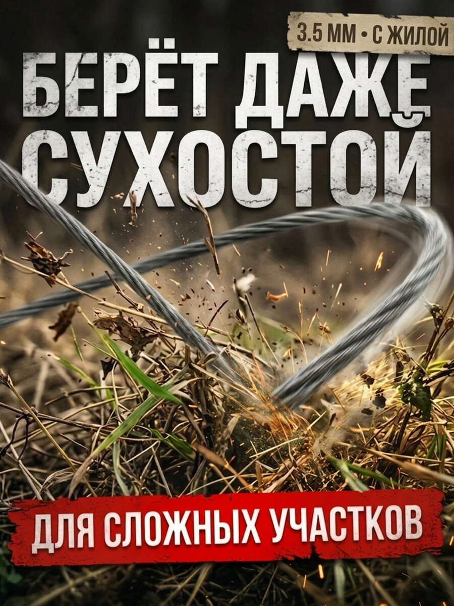 Леска для триммера 3,5 мм с жилой усиленная витой квадрат 15 м для жёсткой травы витая леска квадратная леска
