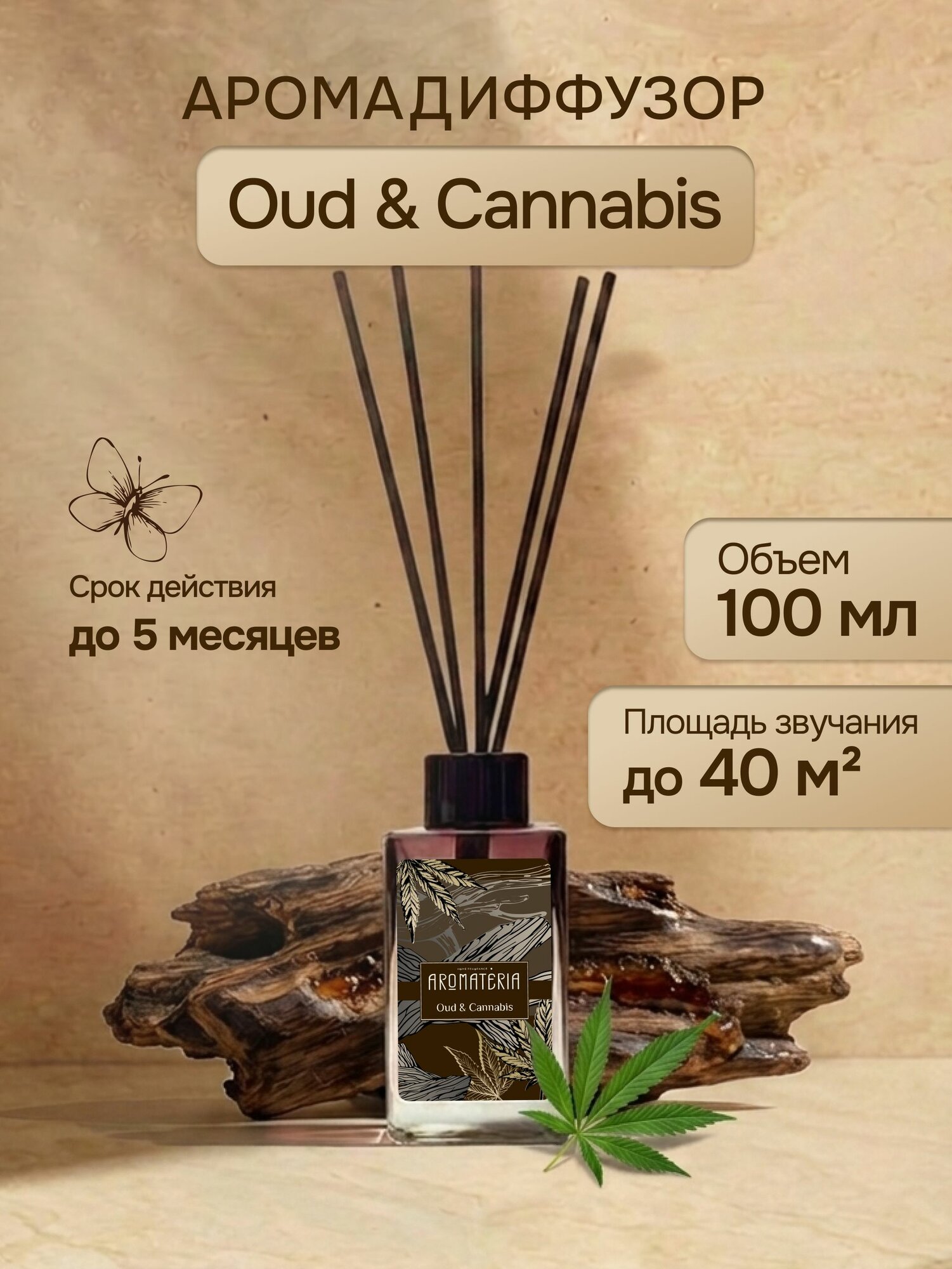 Диффузор для дома с палочками "Уд и трава" Ароматерия, 100 мл.