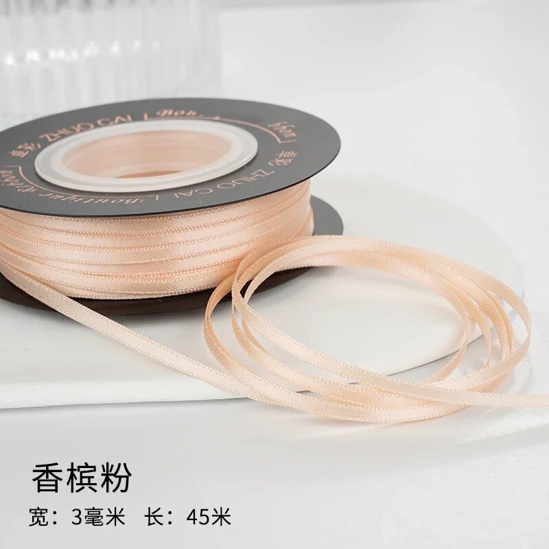 Двусторонняя атласная лента Merylover 3 мм, 45 метров, полиэстер Champagne Pink