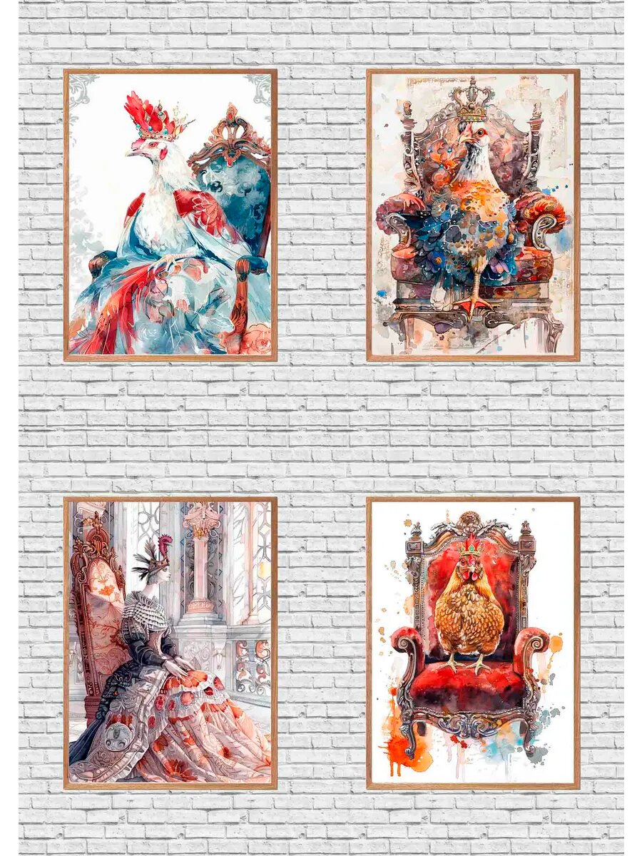 Птица-курица, королева Англии, 4 Плаката, 30x21см