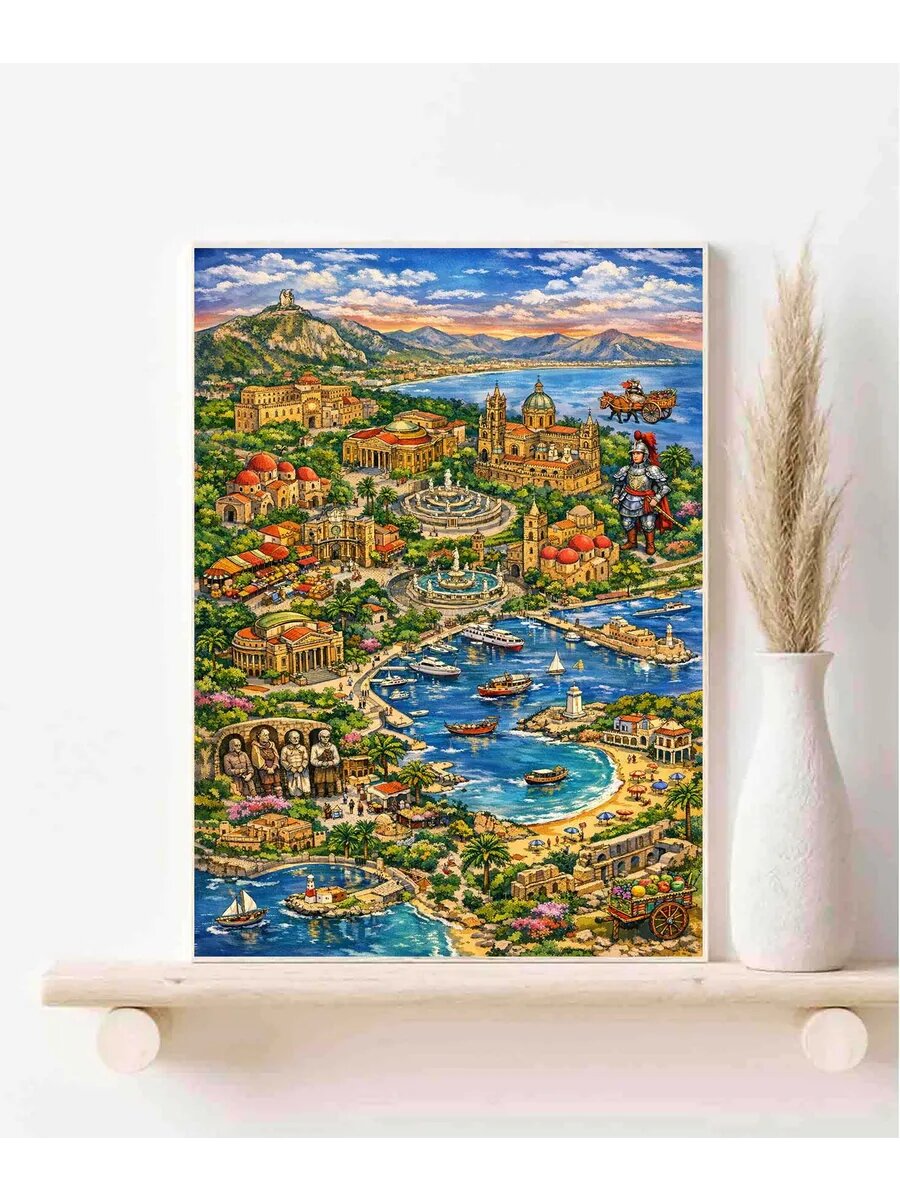 Палермо, Италия, Fantasy Map, Карта, Плакат 30x42см
