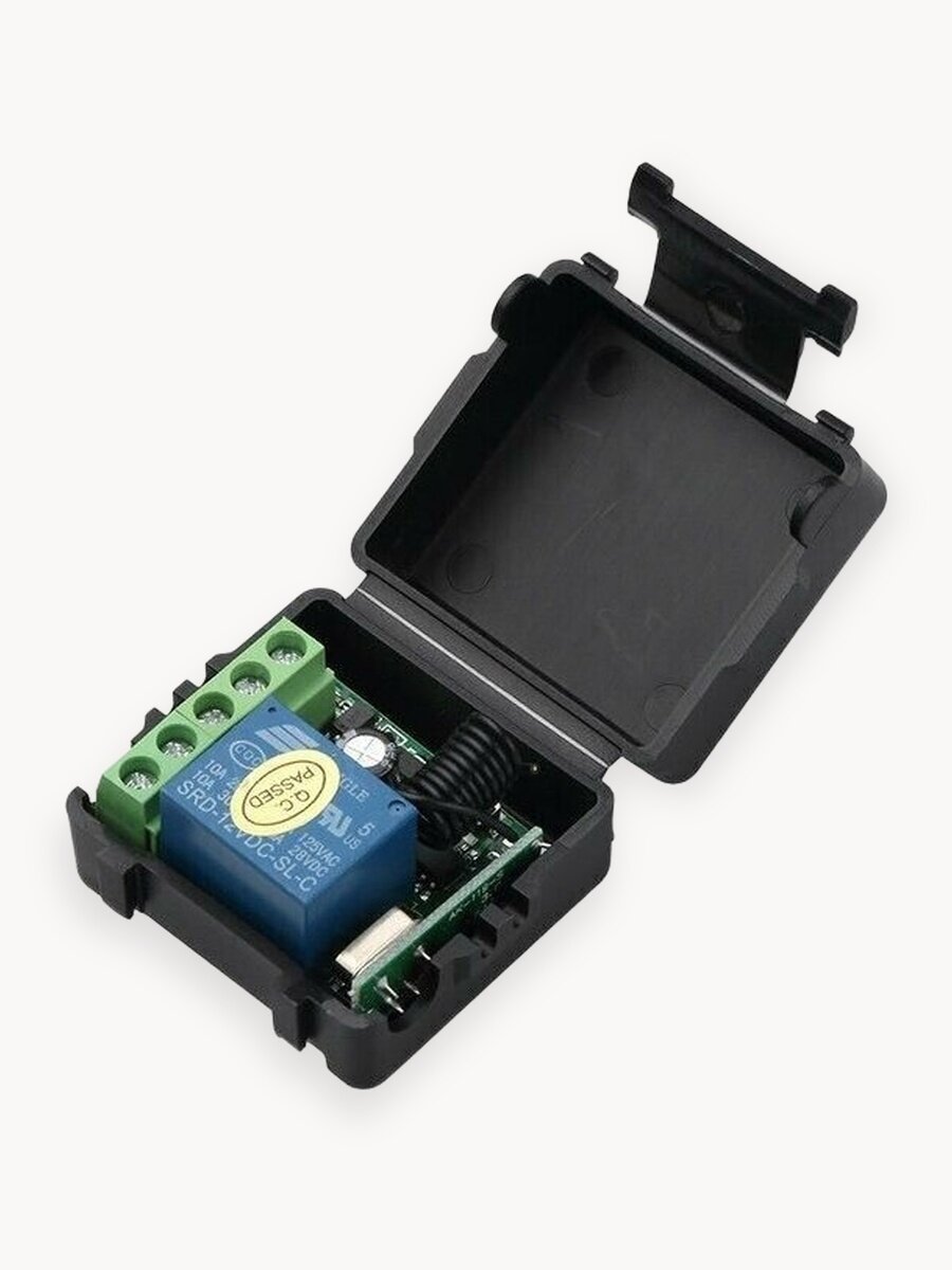 Радио реле одноканальное 433 МГц 12В 10А для шлагбаума, электронного замка, СКУД, без пульта.