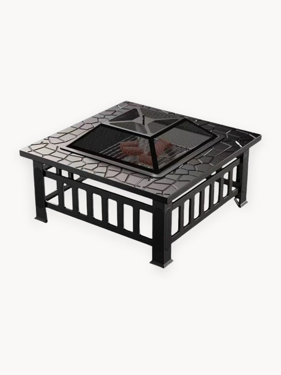 Костровая чаша Y860, металл, 81x81x36 см, с грилем, съемные ножки