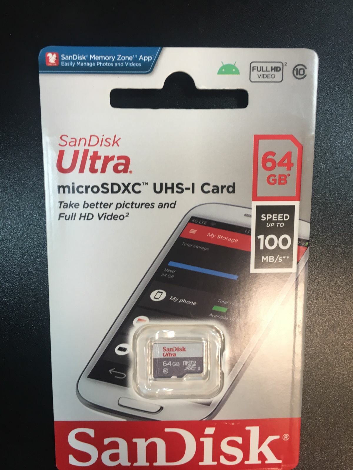 SanDisk Карта памяти 64GB SanDisk Ultra® microSDXC 100MB/s Class 10 UHS-I (SDSQUNR-064G-GN3MN)