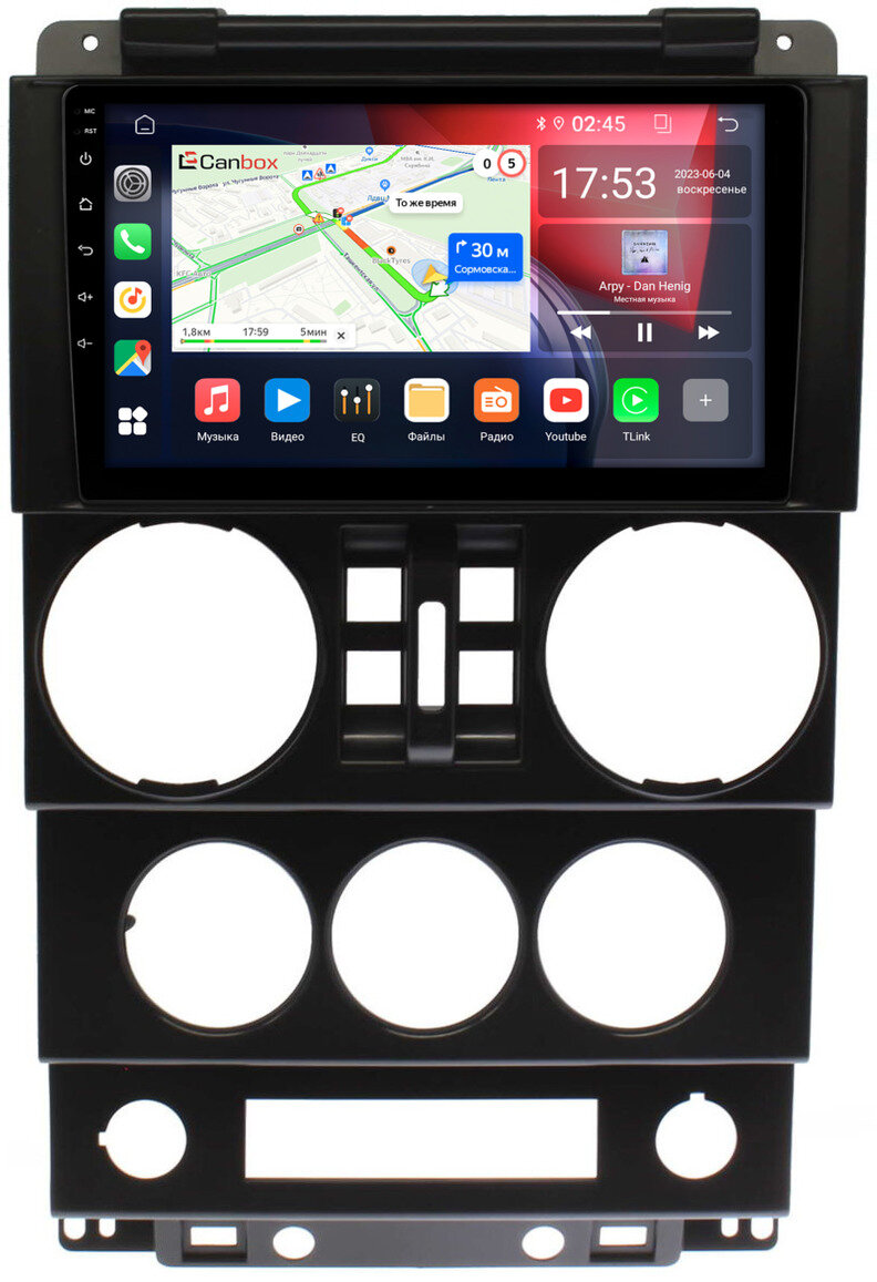 Штатная магнитола Jeep Wrangler 3 (JK) 2007-2010 (4 двери) Canbox RS9-023 1.5/32 Android 10 (IPS, DSP, CarPlay)