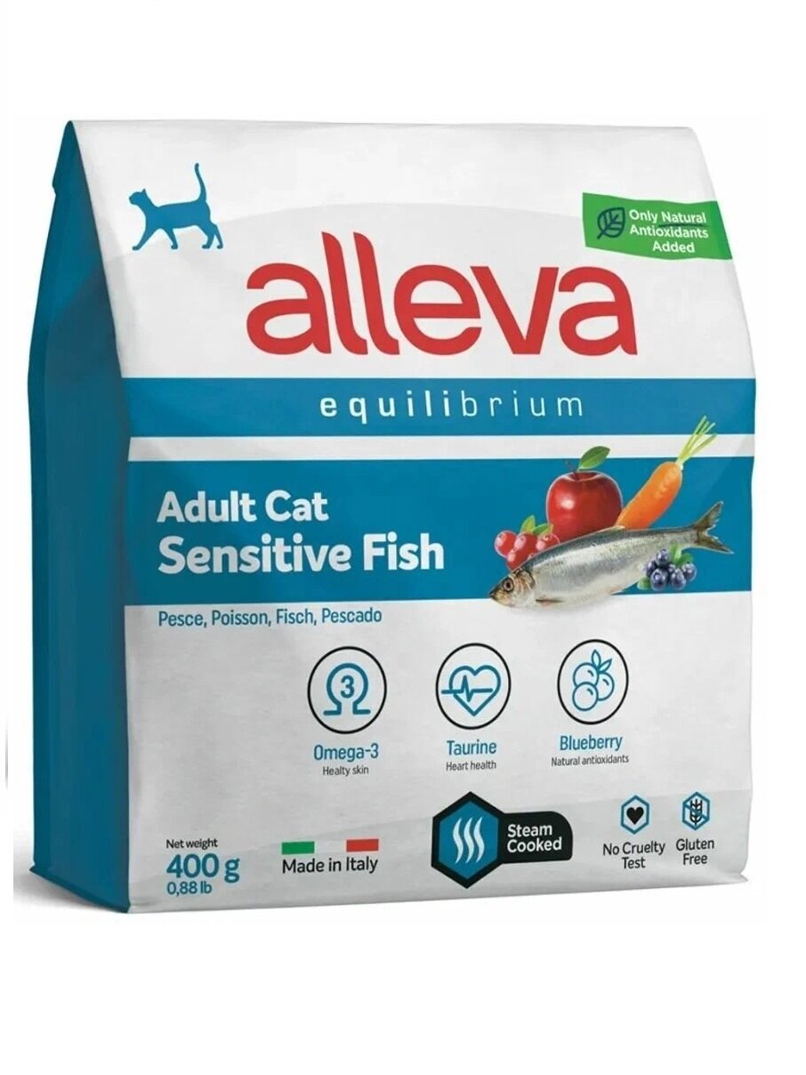 ALLEVA EQUILIBRIUM Корм сухой для взрослых кошек Сенситив с рыбой 0,4 кг
