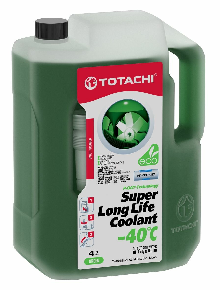 Антифриз Зеленый TOTACHI SLLC (-40C) 10 л лобридный P-OAT лобридный -40C