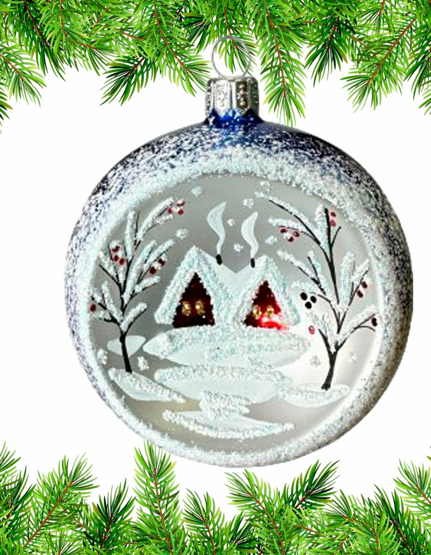 Шар на елку с лункой "Домики" 75мм