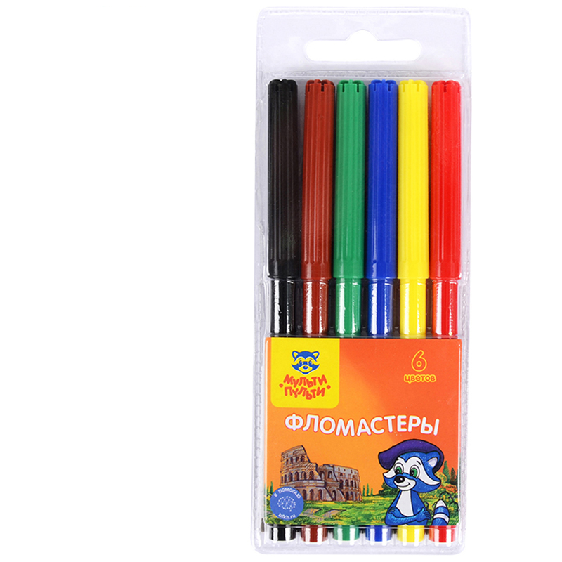 Фломастеры Мульти-Пулти Енот в Италии 6цв смываемые блистер WP_10722 годен до 12.2024 до 11.2025