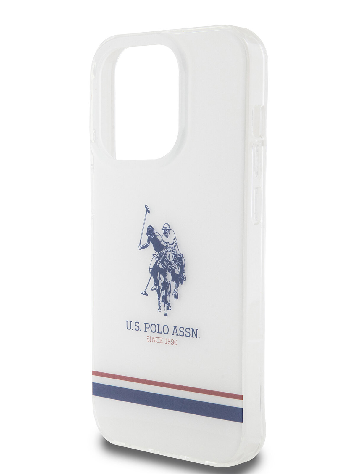 U.S. Polo для iPhone 15 Pro чехол PC/TPU Double Horse logo Tricolor stripes Hard Transparent