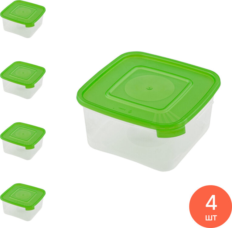 Контейнер для хранения продуктов Полимербыт Каскад для СВЧ пластиковый с крышкой прозрачный объем 0.7л / емкость герметичная (комплект из 4 шт)