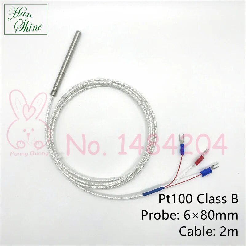 Датчик температуры Han Shine PT100 6х80мм 3 провода 2 метра