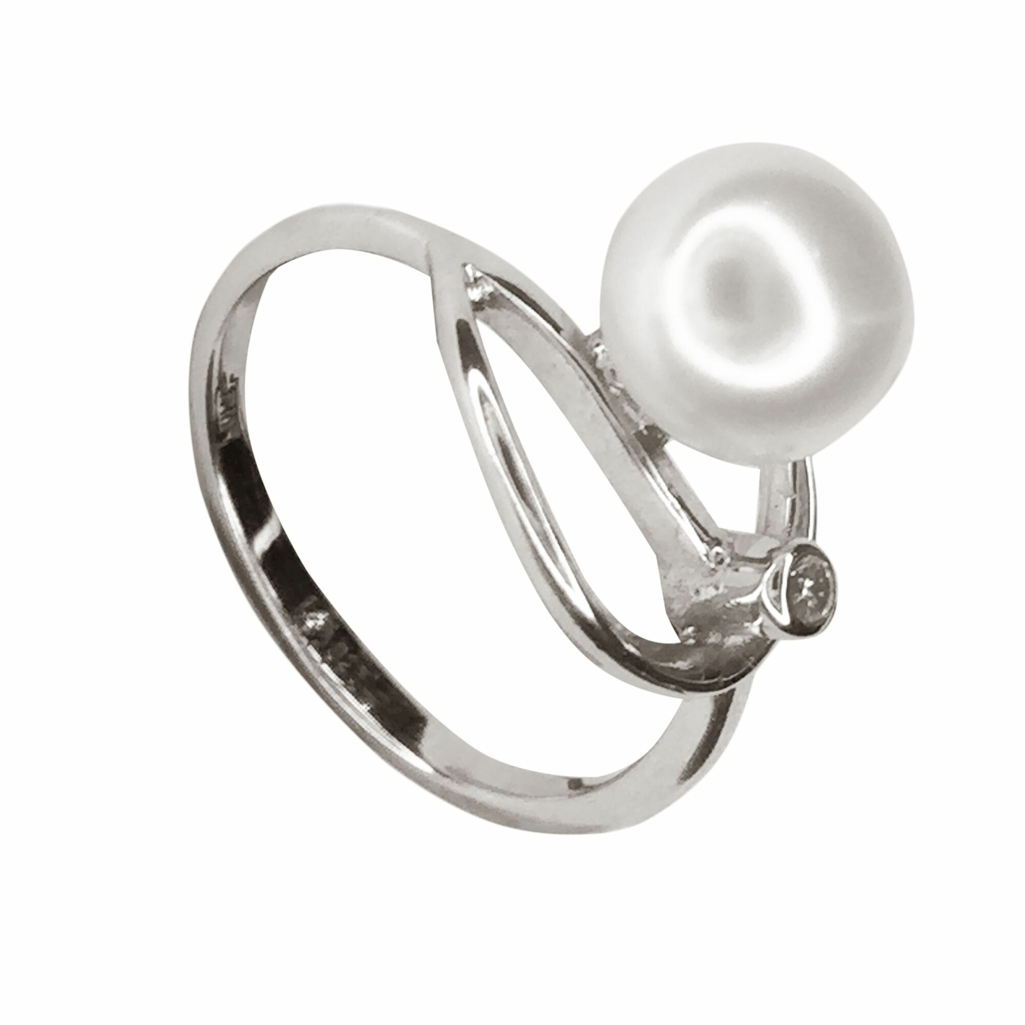 Кольцо тонкое, серебро, 925 проба, родирование, жемчуг