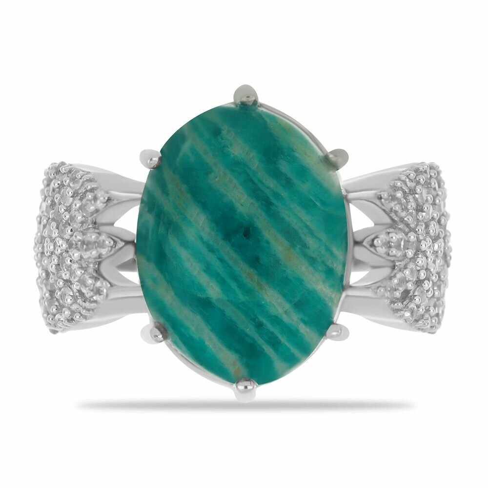 Кольцо, серебро, 925 проба, родирование, амазонит, циркон