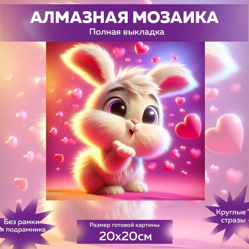 Алмазная мозаика без подрамника и рамки. Картина стразами детская 20х20 см