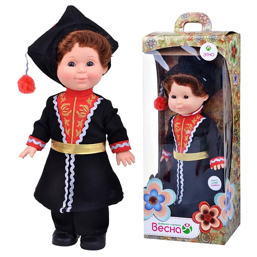 Кукла Весна "Данир" В670, интерактивная, в нац. костюме, звуковая, вращающаяся голова, 34 см