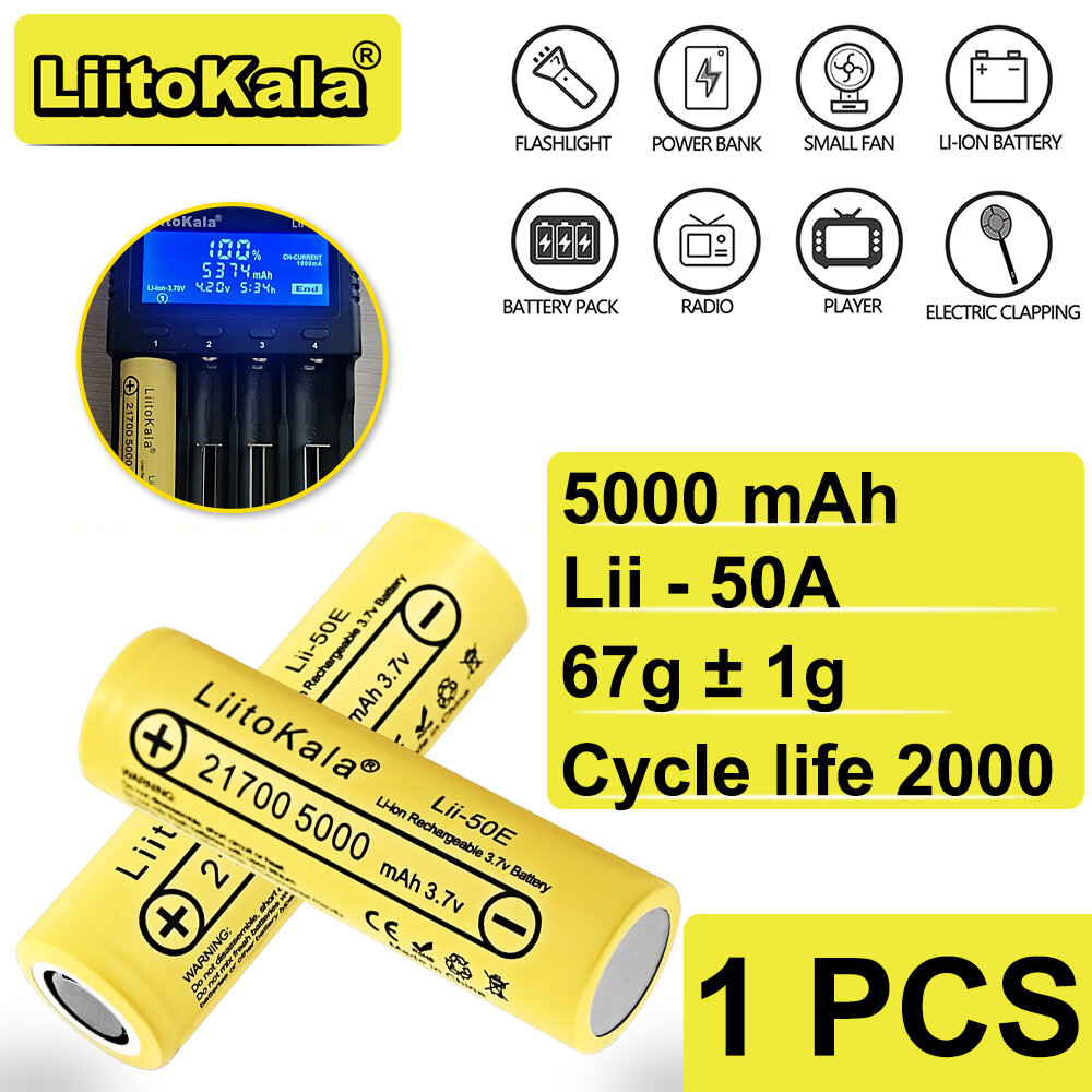 LiitoKala Lii-50A 21700 3.7v 4000mAh batería de iones de litio recargable por para linterna ratón eléctrico batería de juguete