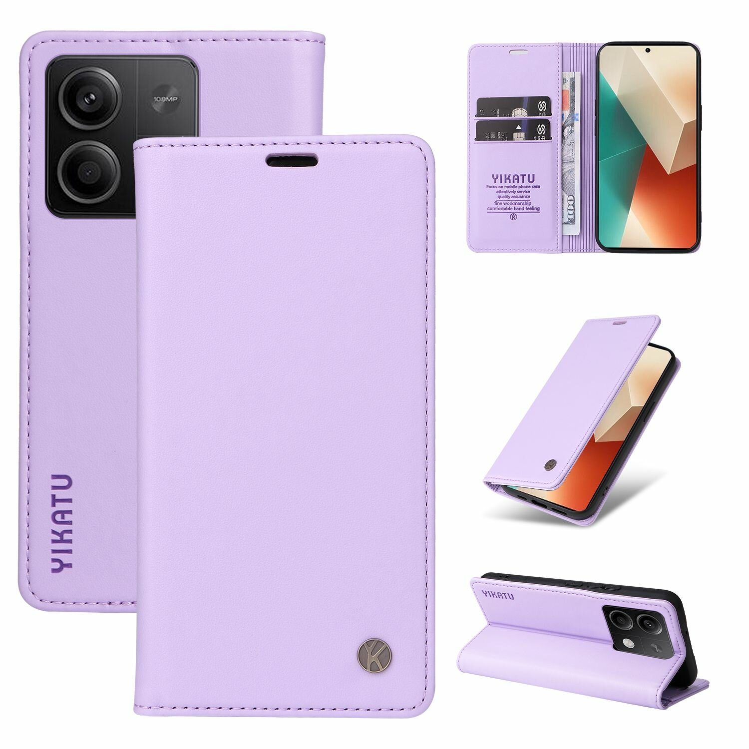 Кожаный флип-чехол для Xiaomi Redmi Note 13 5G (Редми Ноут 13 5Г) с магнитом, отделением для карт и отделением для бумажника