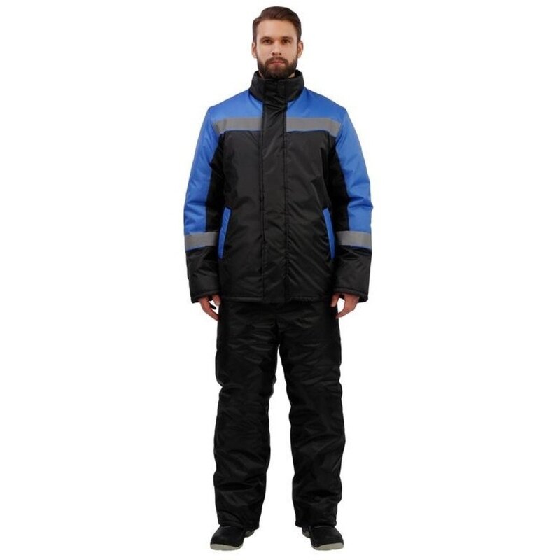 Рабочая куртка КНР зимняя утепленная мужская, черно-голубая, размер 44-46, рост 182-188 см (з38-КУ муж гол/чер)