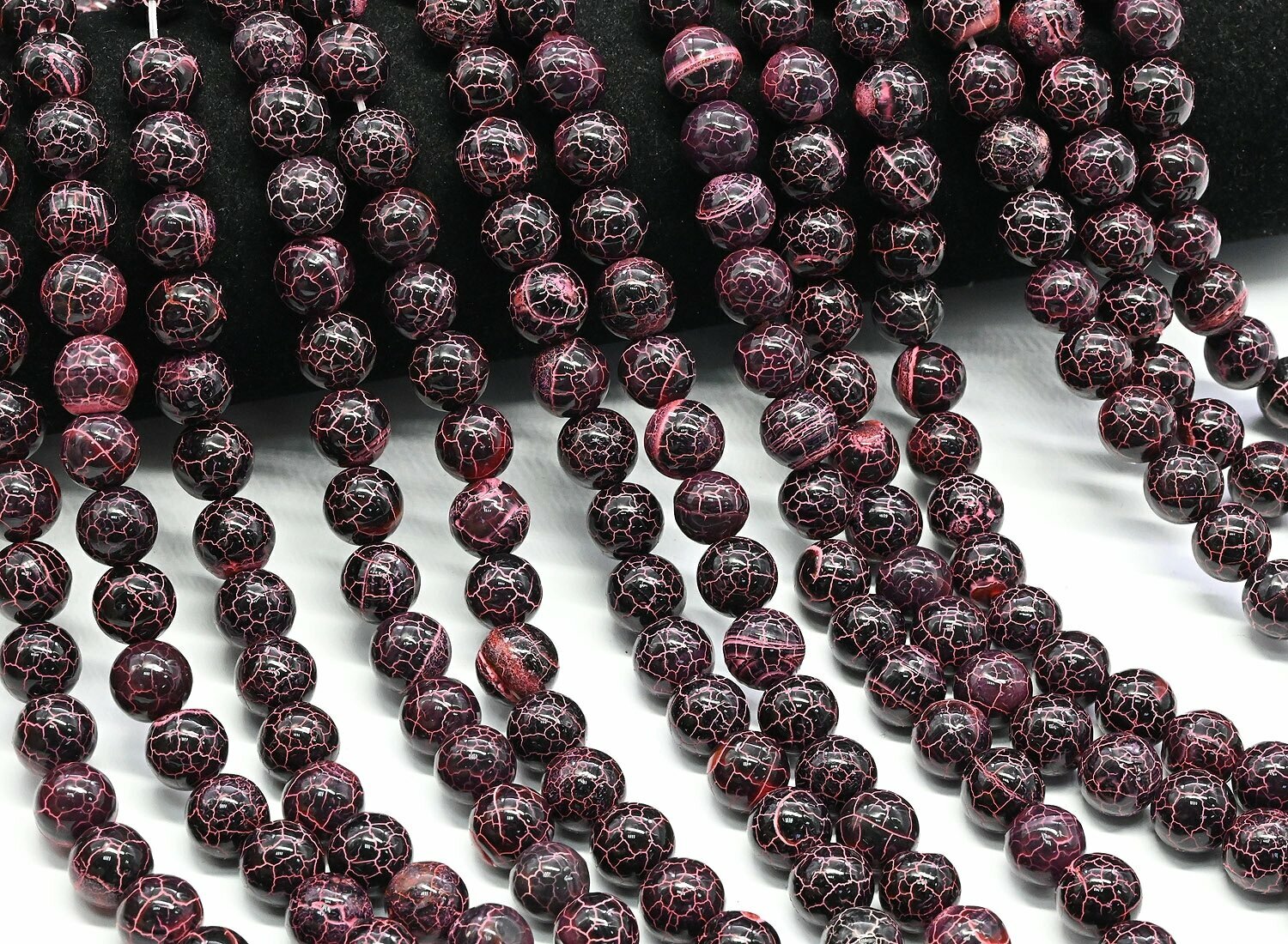 Бусины из агата "Вены Дракона" шарик 10мм цв. бордовый, 35см, 38 бусин .
