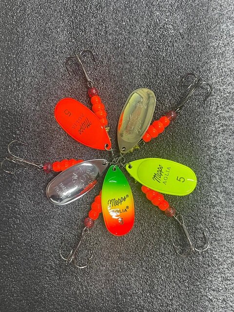 Набор Вертушек Mepps Aglia № 5, 5 шт (коробочка в подарок), вращающаяся блесна, приманка для ловли хищных рыб