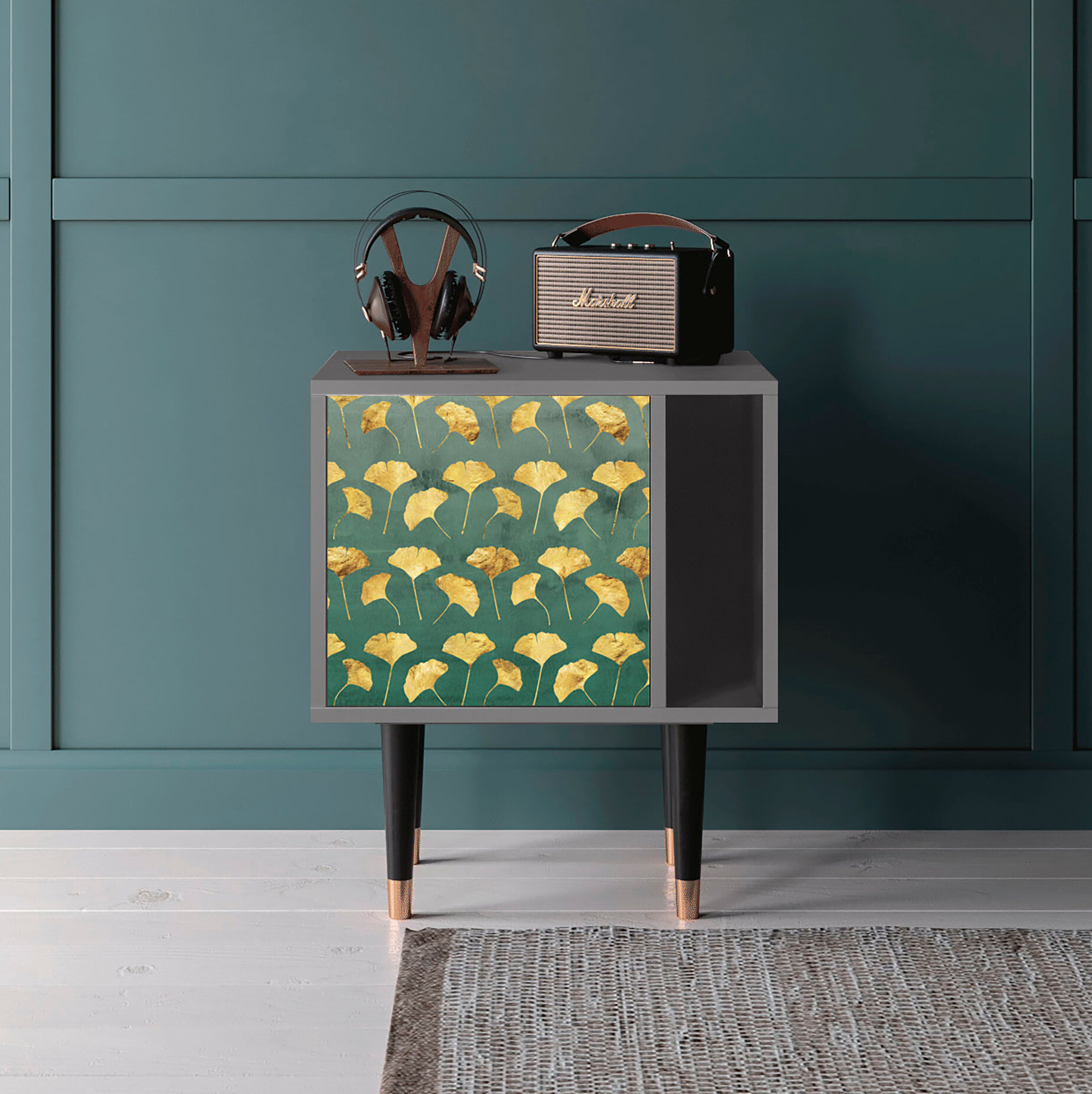 Прикроватная тумба - STORYZ - S2 Gingko leaves, Размер - 58 x 69 x 48 см, Цвет - Серый