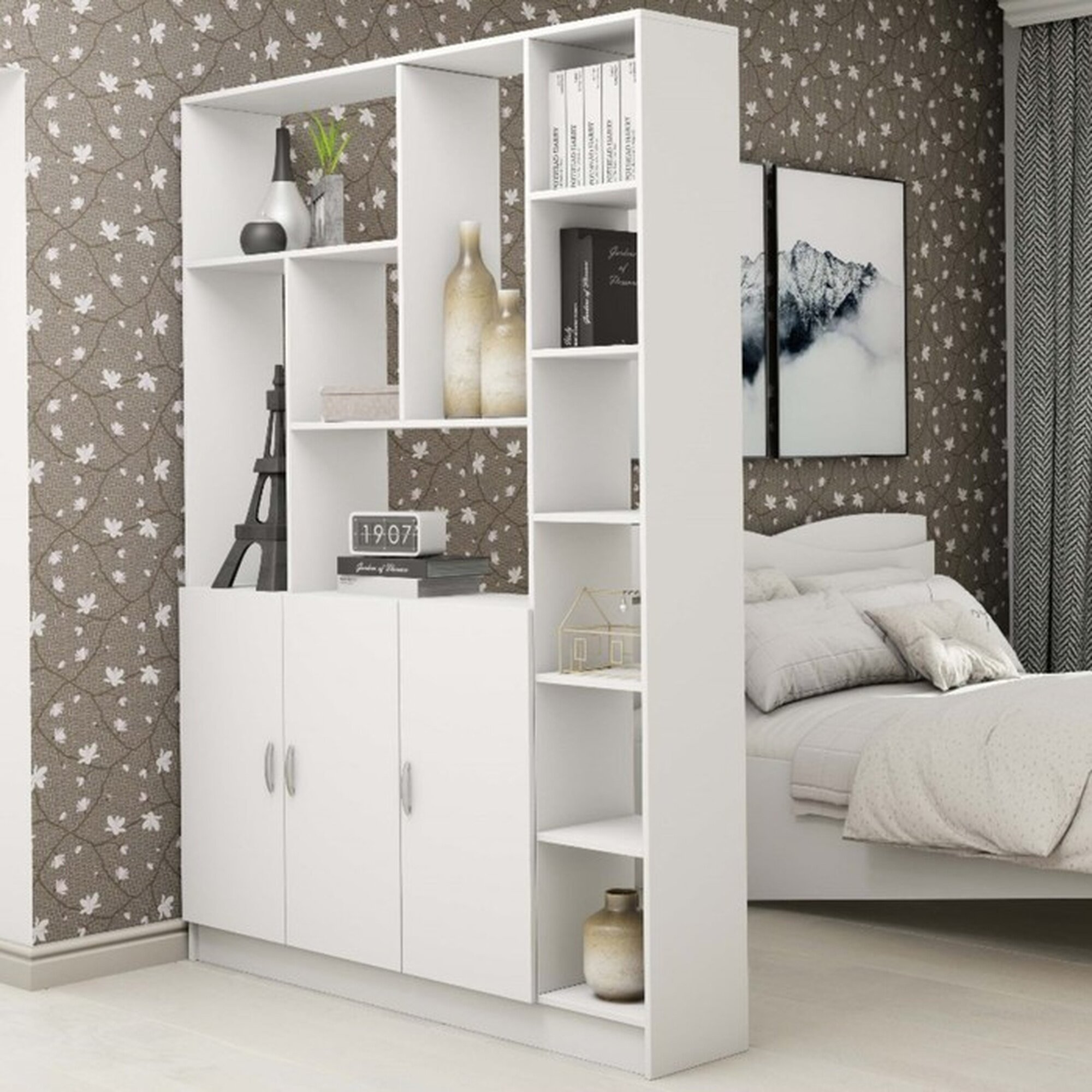 Стеллаж-перегородка Сима-ленд "Гамма", ЛДСП, белый, универсальный, 11 полок