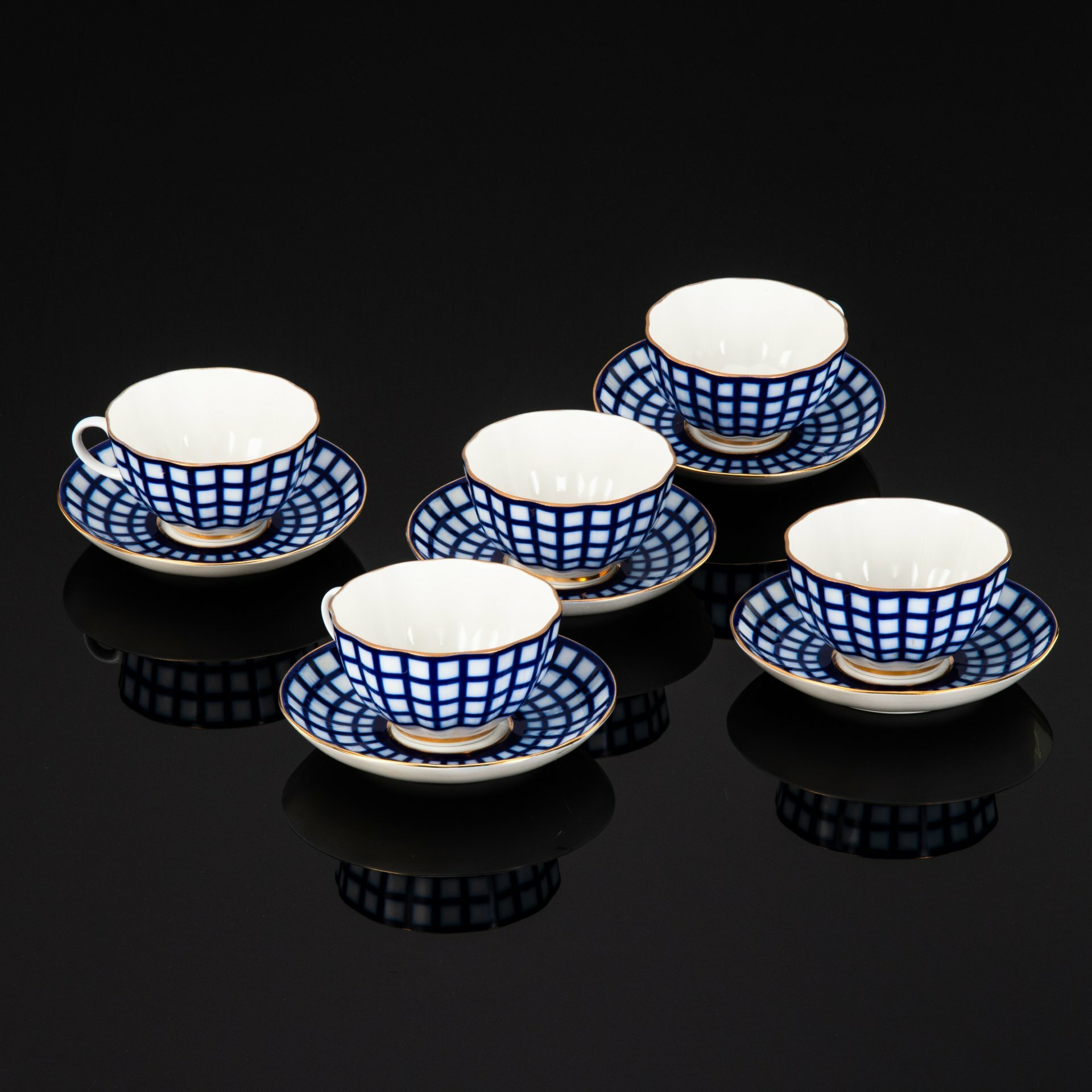Набор чайный "Кобальтовая клетка" (чайные пары на 5 персон )
